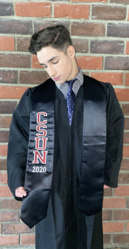 Sash1Design2 Blk/RedGlitterLetters/WhiteEmb | CSUN Graduation Sash