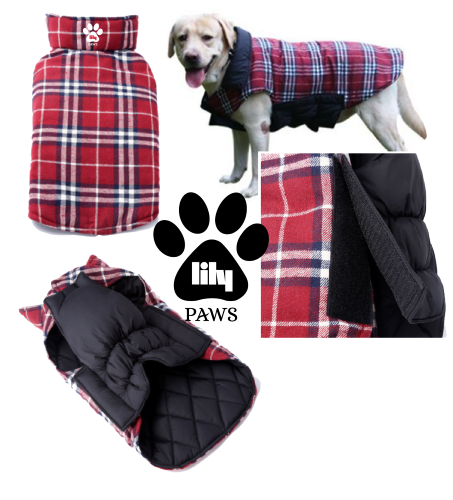 Lily Paws Dog Jacket RedPlaid | RedPlaid Lily Paws Dog Jacket