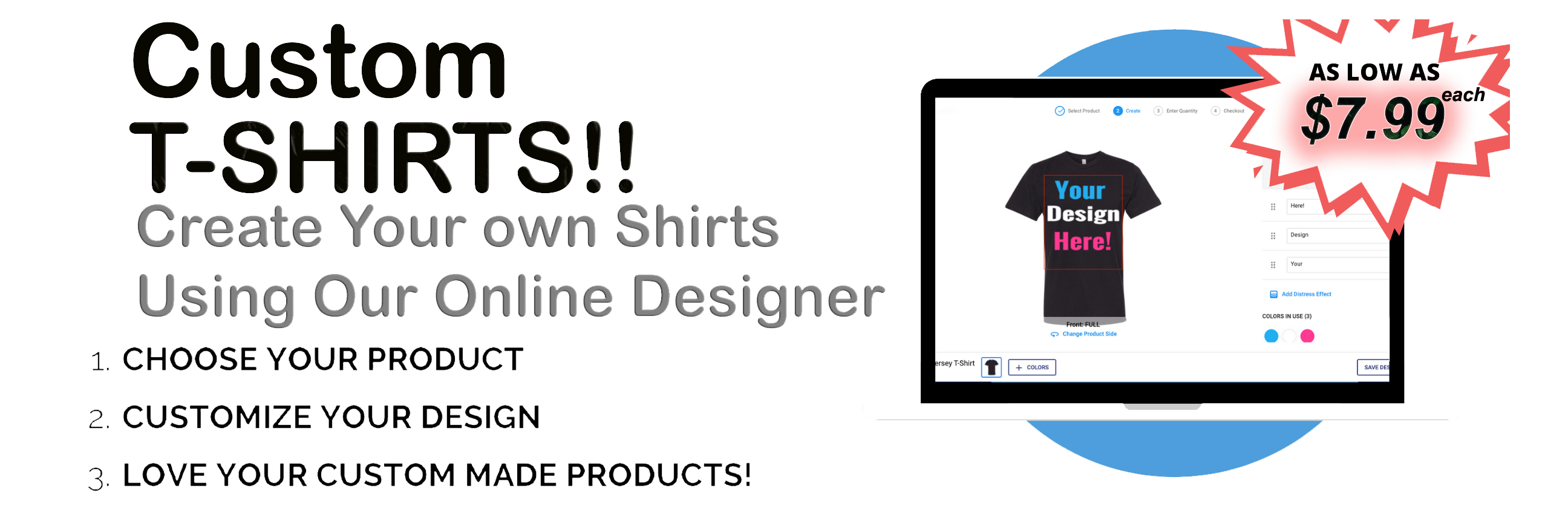 Custom Full Color T-shirts - No minimum as low as $4.99!! You design we ...